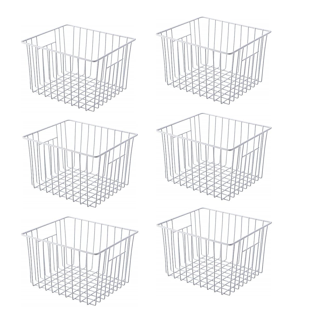Freezer Basket Organizer, Refrigerator Metal Wire Storage Divider, Household Container Bins with Handles for Kitchen, Pantry, Cabinet, Closets - Pearl White (6, 11in x 10in x 5.5in)