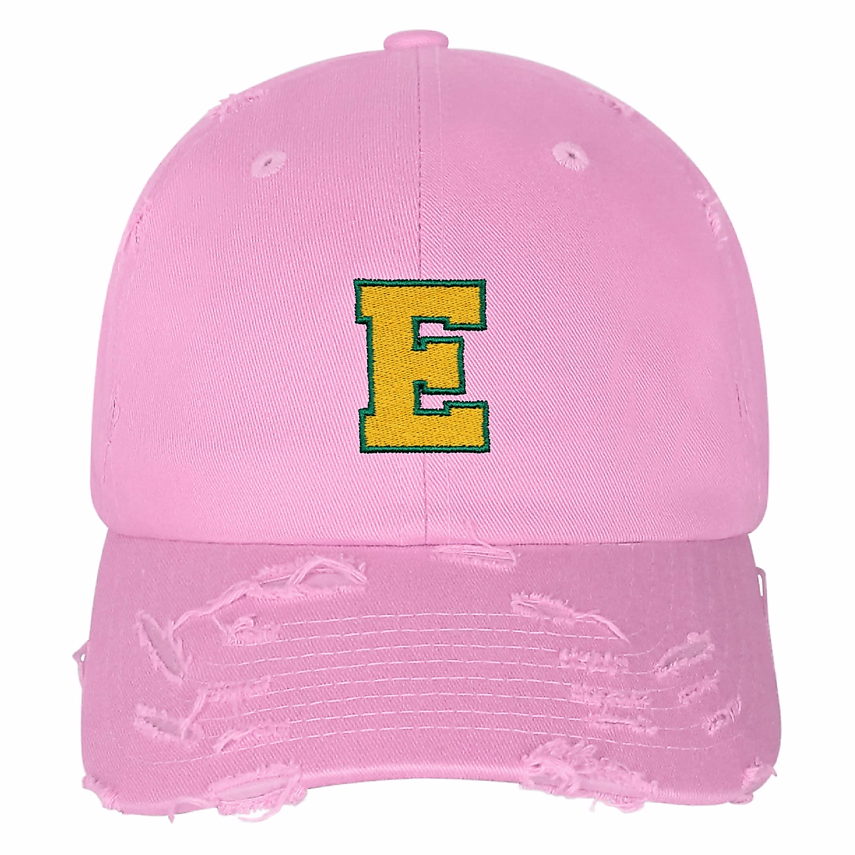 JPAK Initial E College Letter Vintage Dad Hat Frayed Embroidered Cap Yellow Alphabet
