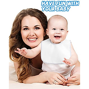 Foaincore 30 Pack Blank White Baby Bibs 2 Ply Waterproof Absorbent White Bibs Unisex Sublimation Baby Drool Bib with Hook and Loop Fastener Drooling Bibs for Baby Decorating Feeding Teething Drooling