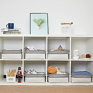 Bidtakay Set of 12 Bundled Baskets Small Fabric Baskets for Organizing 11.8 x 7.8 x 5 inch (White&Grey)