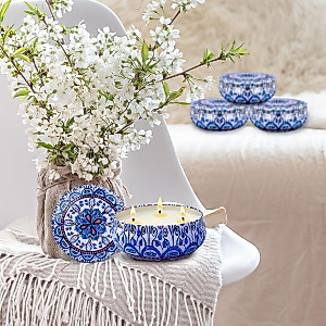 Indoor Citronella Candle, 4 x 14 oz 3 Wick, Outdoor Portable Travel Jar Candle, Powerful Lemongrass Essential Oil Soy Wax for Garden, Patio, Deck, Camping, Porch