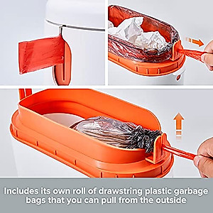 Modern Trash Can with Lid - Oval Slim Bathroom Trash Can w/ Automatic Push Open Cover - Touchless Waste Basket w/ Drawstring Plastic Trash Bag - 13.6x5.9x13.4in White Trash Can - Waterproof Trash Bin
