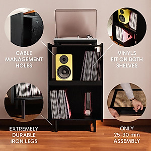 Vefunk Rattan Turntable Stand - Holds 190 Vinyl Records With Storage Cabinet