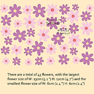 Runtoo Pink Purple Daisy Flower Wall Art Stickers Boho Floral Wall Decals for Nursery Living Room Girls Bedroom Wall Decor