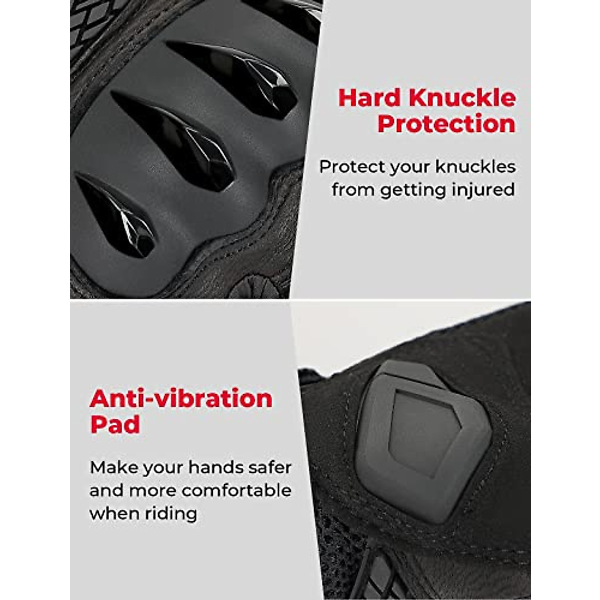 KEMIMOTO Men’s Motorcycle Gloves Touchscreen Dirt Bike Gloves Hard Knuckle Motorcycle Gloves for Men Women Motorcycle Riding Gloves Biker Gloves for Motorcycle Racing BMX ATV MTB Cycling (M, Black)