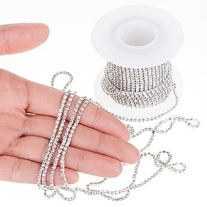 Mr. Pen- Crystal Rhinestone Close Chain, 1 Roll 11 Yard, 2mm Rhinestones, Silver Rhinestones for Jewelry, Rhinestone Chain for Crafts, Roll of Rhinestones for Crafts, Crystal Rhinestone Chain Trim.