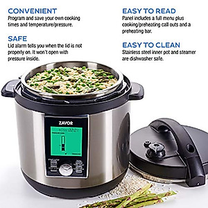 Zavor LUX LCD 8 Quart Programmable Electric Multi-Cooker: Pressure Cooker, Slow Cooker, Rice Cooker, Yogurt Maker, Steamer and More - Stainless Steel (ZSELL03)