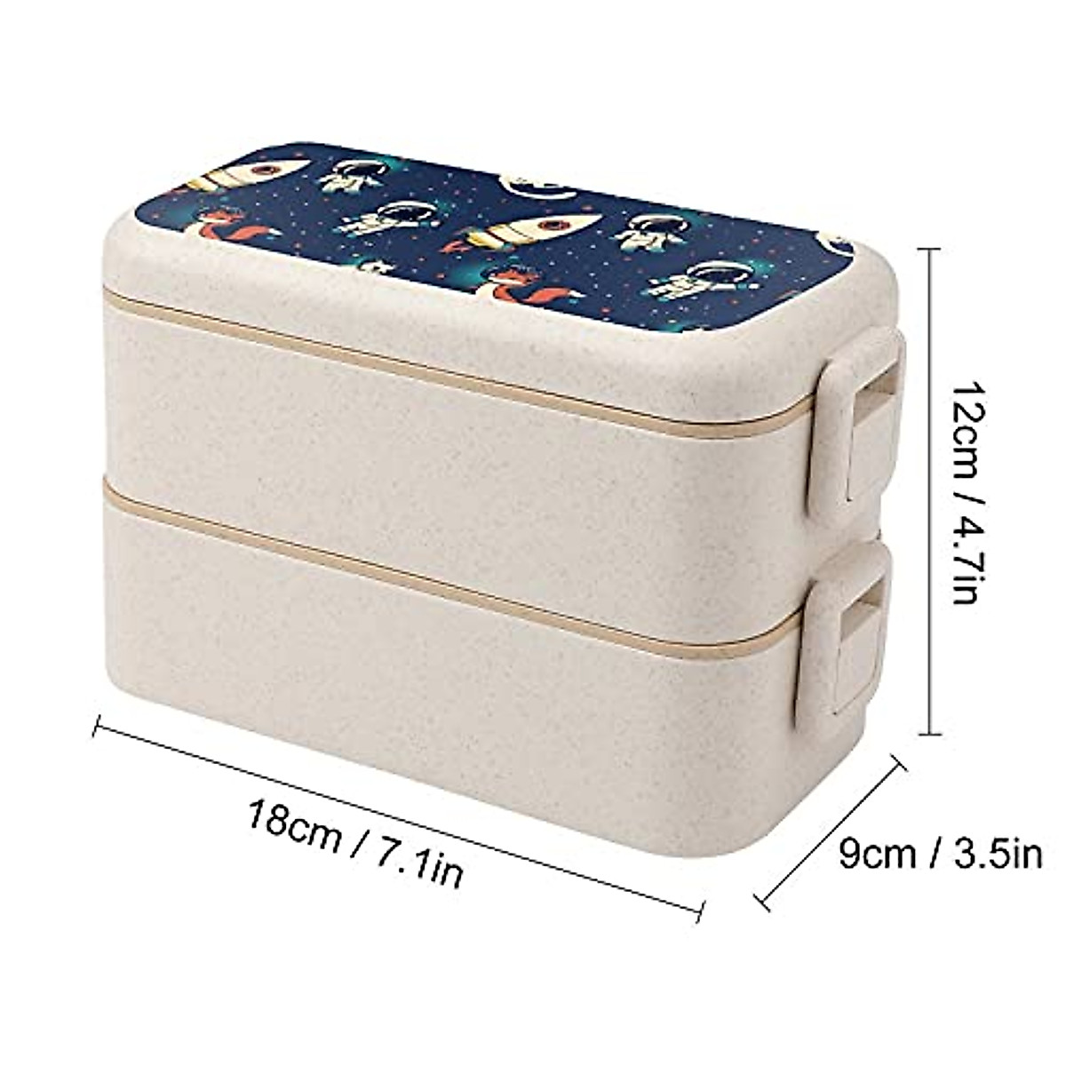 Space Foxes Cats Astronaut Bento Lunch Box 2 Compartment Food Storage Containers With Spoon And Fork