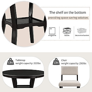 Merax Round Dining Table Set for 4, Farmhouse Kitchen Table Set with 4 Upholstered Chairs and Storage Shlef for Kitchen, Dining Room, Small Space, Espresso