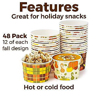 ROYAL BLUEBONNET Disposable Fall Bowls – 48 8oz Fall Themed Bowls for Thanksgiving Soup Bowls, Paper Bowls for Chili, Halloween Snack Cups, Pumpkin Soup Bowls, Fall Party Supplies, Fall Dessert Bowls