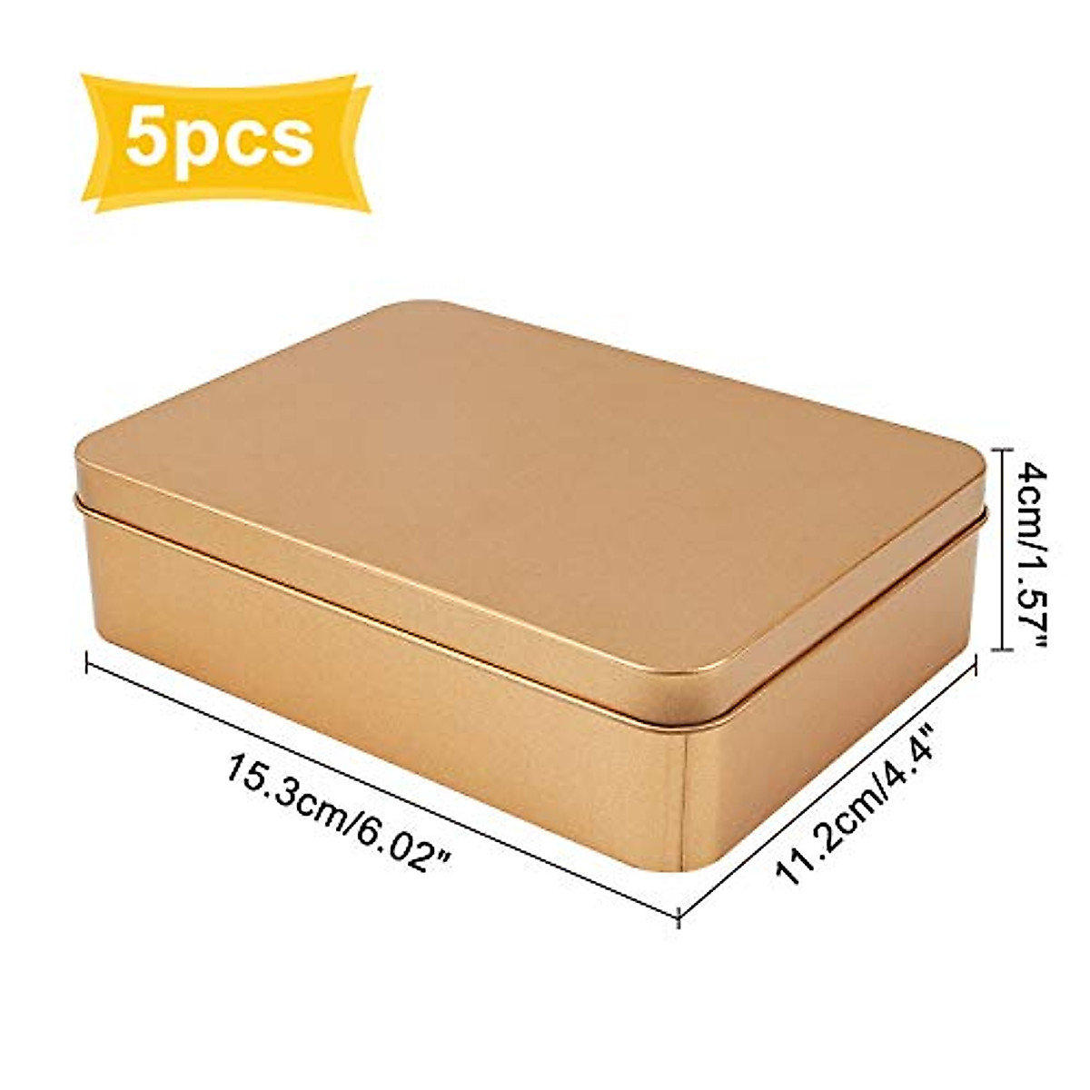 OLYCRAFT 5pcs Rectangular Tin Box Matte Gold Metal Tin Box with Lids Tinplate Boxes Mini Portable Box Containers for Beads Jewelry Storage Valentine's Day Easter Decoration 6.0x4.4x1.6 Inch