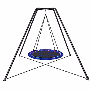 Detachable Hanging Chair Swing Tent Set with LED Strips, Nest Swing Stand for Boys/Girls, Hanging Swing Seat with Tent & Swing for Boys Girls Garden Backyard Playground