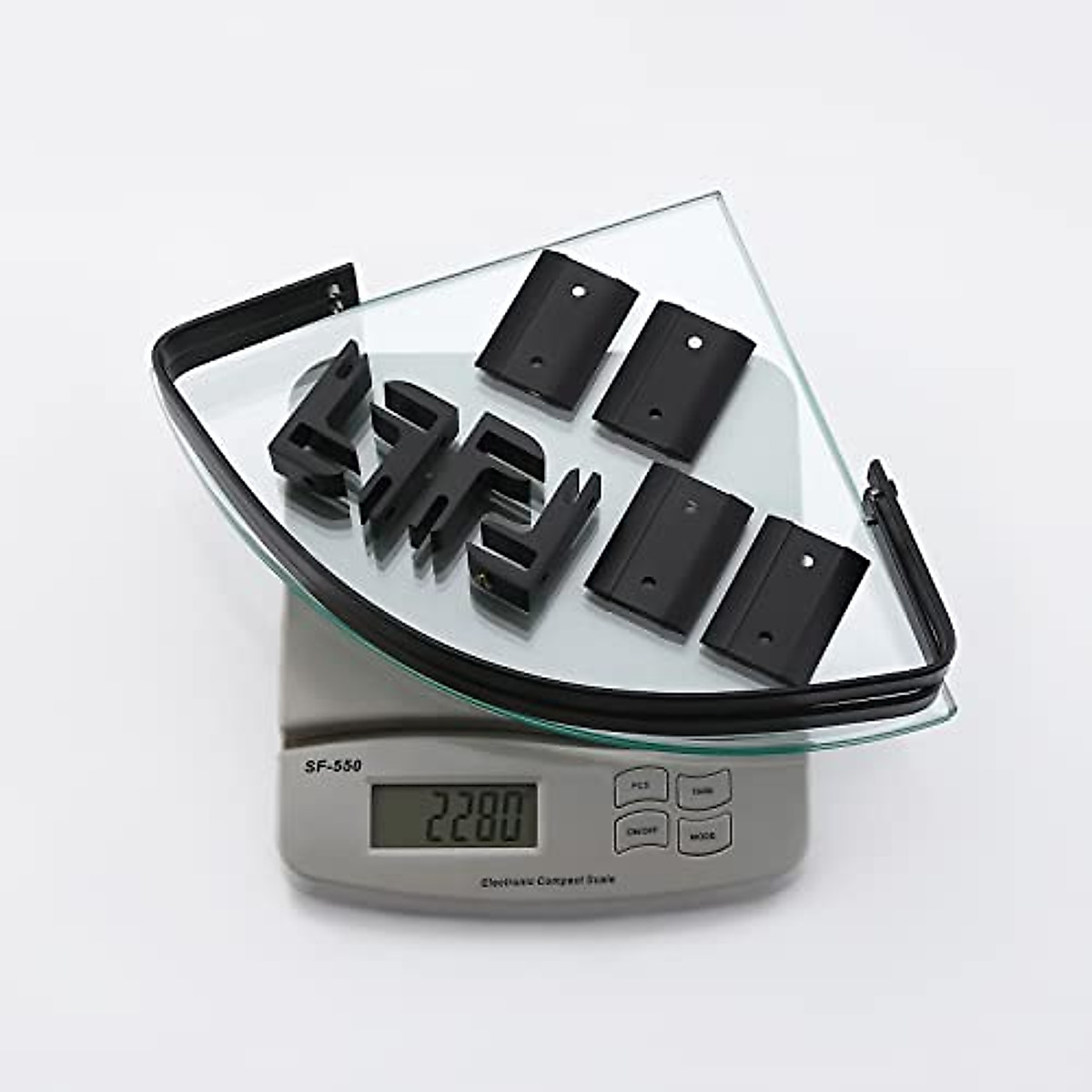 KES Bathroom Tempered Glass Shelf with Rail Extra 8 MM-Thick 2 Pack Aluminum Corner Triangle Storage Organizer Wall Mount Black, A4120A-BK-P2