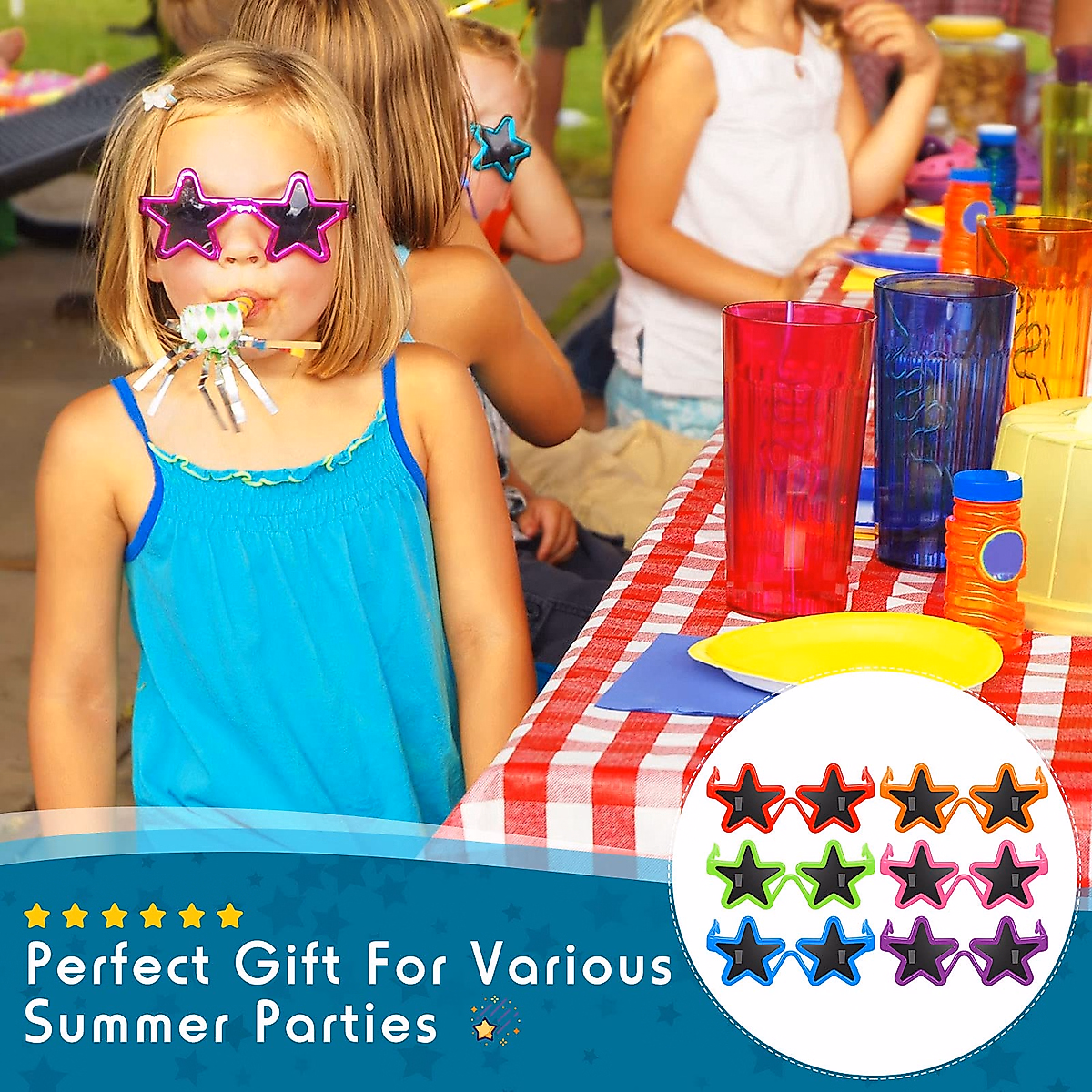 Frienda 24 Pairs Kids Star Sunglasses Neon Star Sunglasses Star Glasses for Summer Beach Pool Birthday Party Favors(Multicolor)