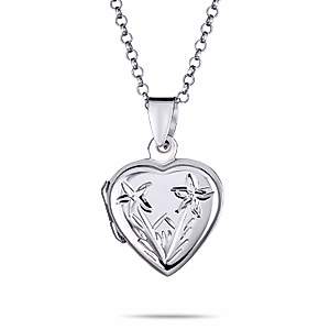 Personalized Engrave Delicate Medium Vintage Style carved Floral Flower Photo Heart Shape Lockets For Women That Hold Pictures .925 Silver Locket Necklace Pendant Custom Engraved