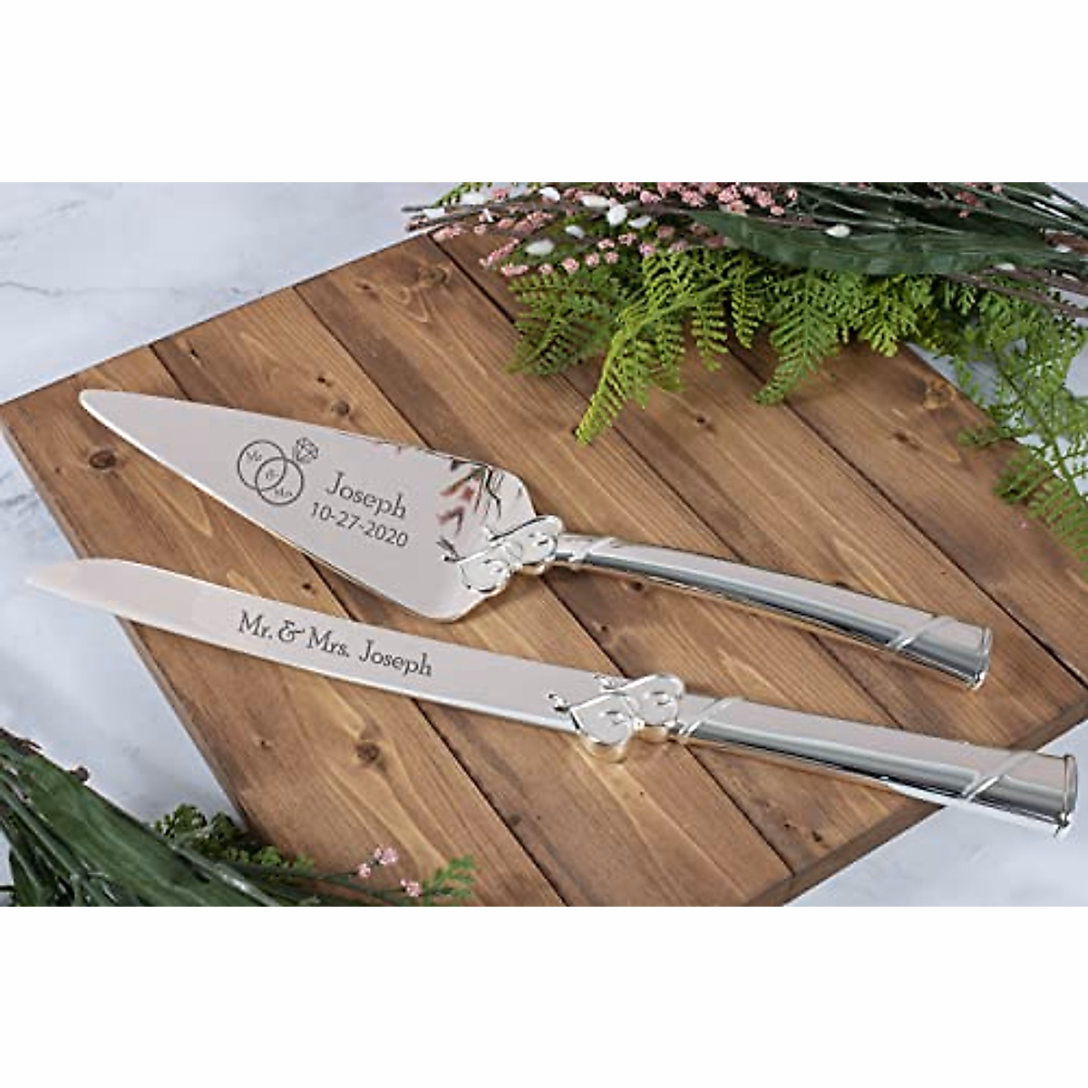 Lenox True Love Silver Personalized Wedding Cake Cutting Set, Engraved Wedding Cake Knife and Server, Wedding Cake Cutter