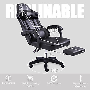 Ergonomic Office Chair, Home Office Desk Chairs with Wheels and Plastic Legs, High Back Computer Chair Rolling Chair with Adjustable Headrest (Black, Linkage Armrest)