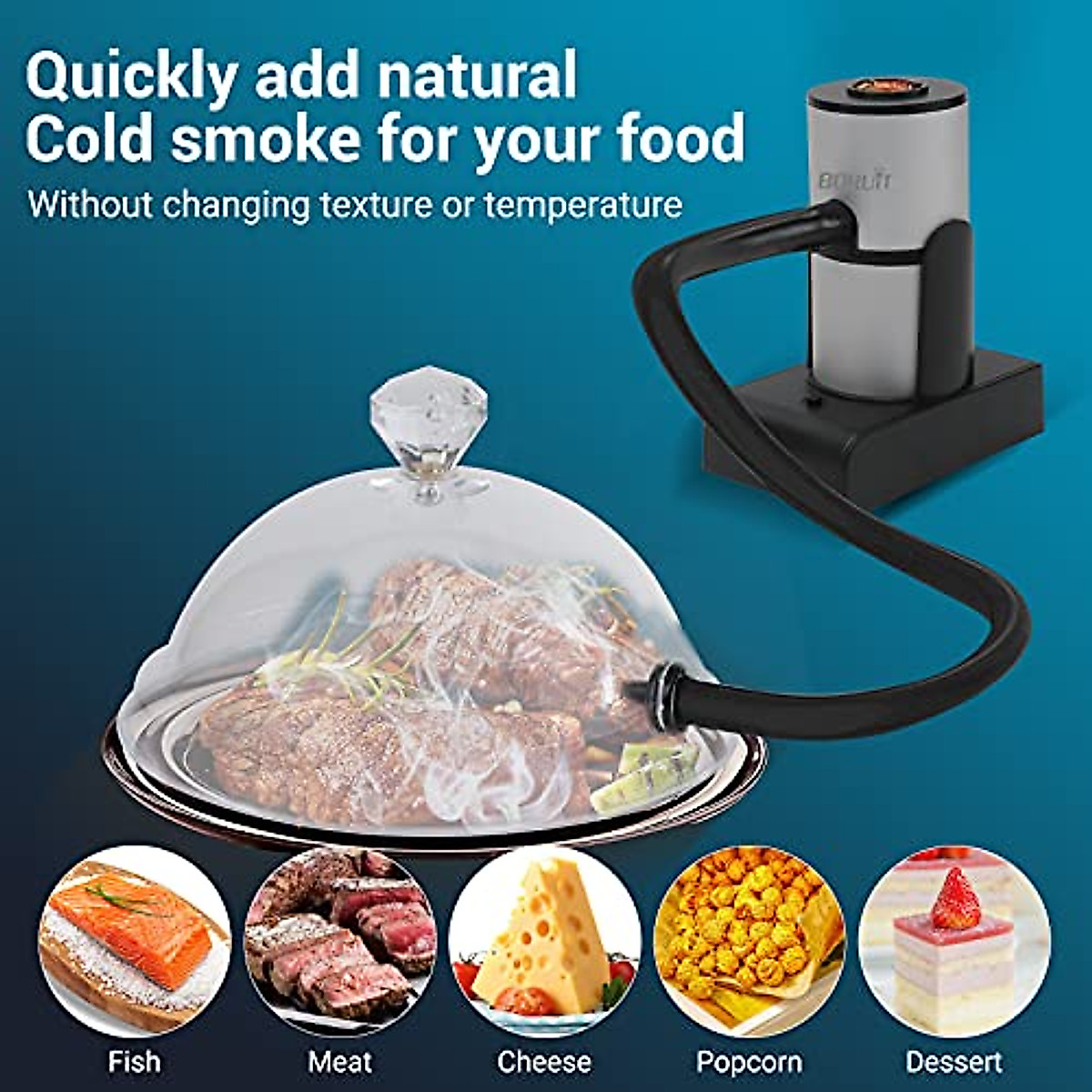 Portable Smoking Gun Wood Cocktail Smoker Handheld Food Kitchen Smoke Infuser for Sous Vide Meat Salmon Cocktails Drink Cheese BBQ Grill,Wood Chips Included