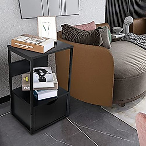 YUSING Nightstand Set of 2, Side Table with Drawer and Storage Shelf, 3-Tier End Table Bedside Table for Bedroom, Living Room, Sofa, Couch, Hall (Black)
