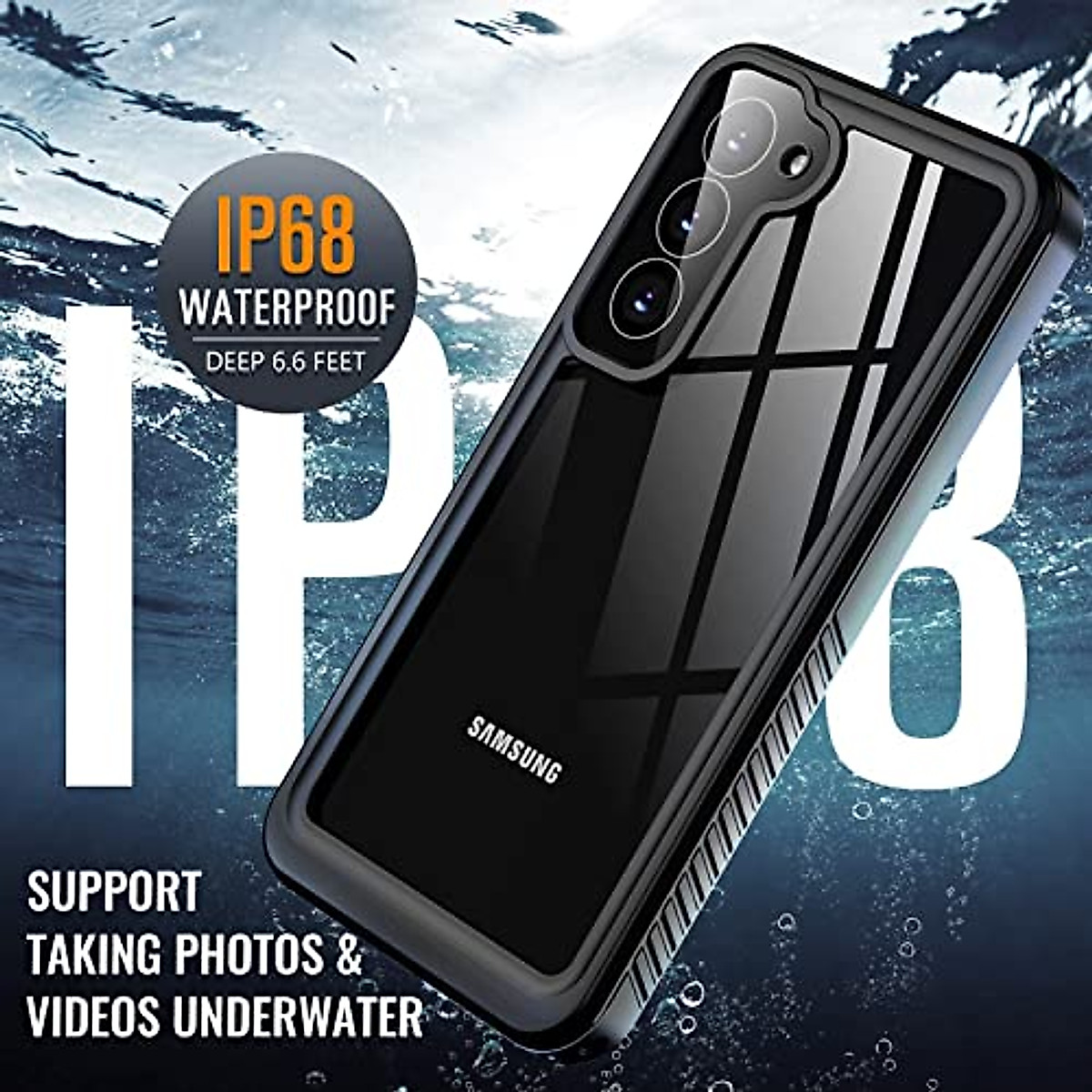 Oterkin for Samsung Galaxy S23 Case Waterproof, Galaxy S23 Case with Built-in Screen Protector [Support Fingerprint Unlock][360°Full Body Protection][12FT Military Grade] Rugged S23 Phone Case (Black)