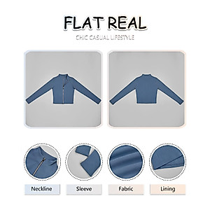 Ladybranch Women's Zip Crop Top Long Sleeve Lightweight Workout Sports Running Athletic Fitted Activewear(Medium,Bluish Grey)