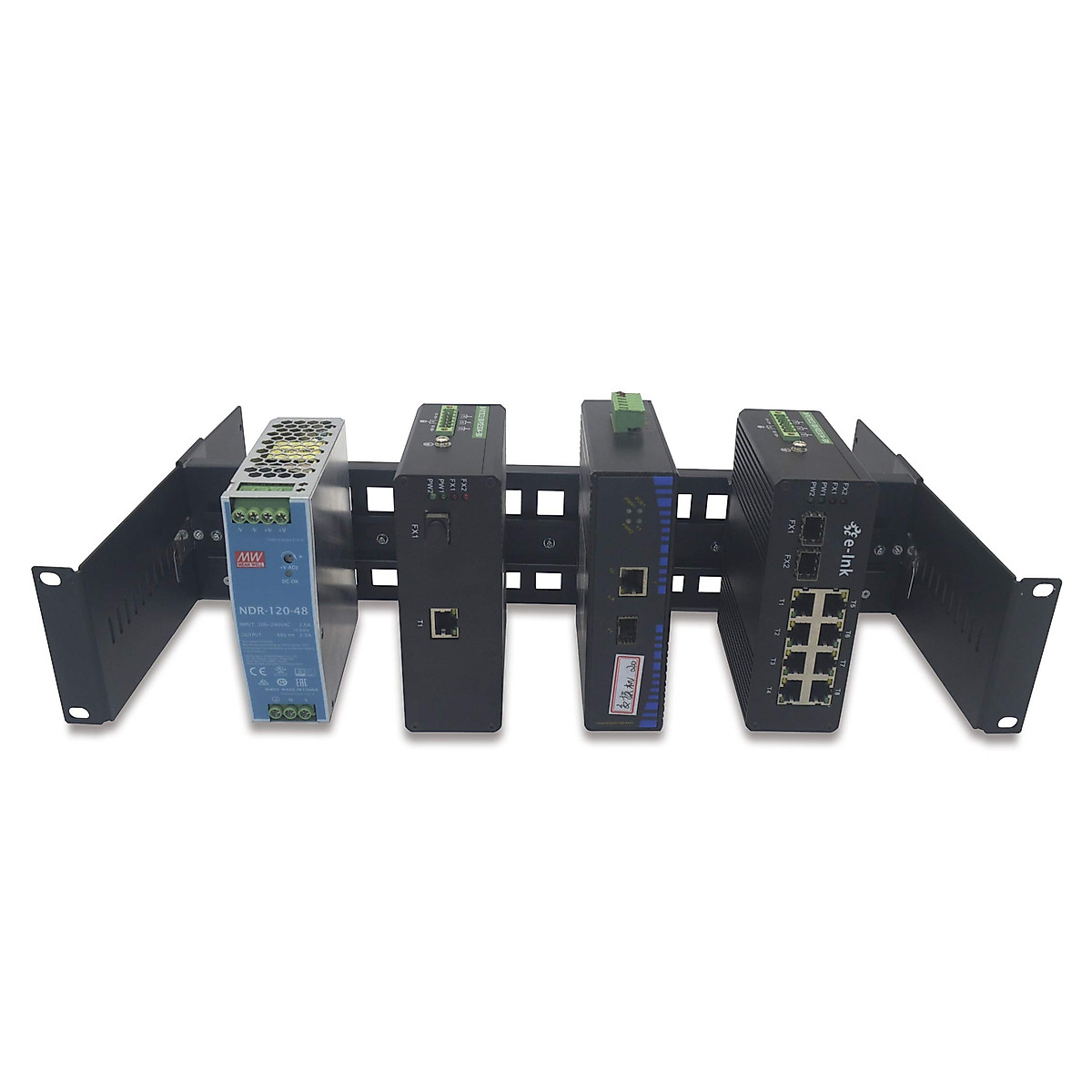 Naweisz 19 Inches Rack Mount Adjustable DIN-Rail Bracket 2U Height Used for Media Converter, Ethernet Switch, Industrial PoE Switch,Power Supplies Server Racks and Cabinet (Black)