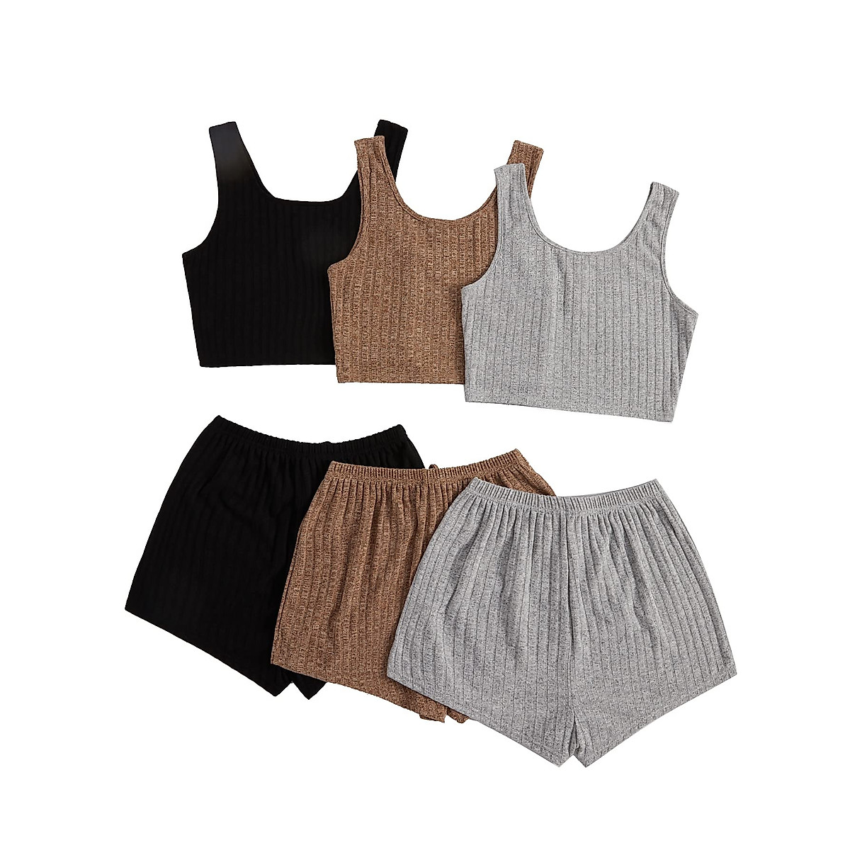 SOLY HUX Womens Pajamas Lounge Set 3 Sets Sleepwear Rib Knit Crop Tank Top and Shorts PJ Summer Outfits Multi XL