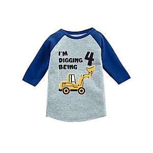 I'm Digging Being 4 4th Birthday Shirt Boy Kids 3/4 Sleeve Baseball T-Shirt 4T Blue
