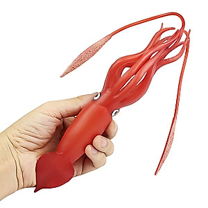 Gemini&Genius Squids Marine Animal World Toys, Realistic Hand Painted Squid and Cub Set Ocean Action Figures Beach, Bath, Swimming Toys for Kids Role Play and Cake Topper