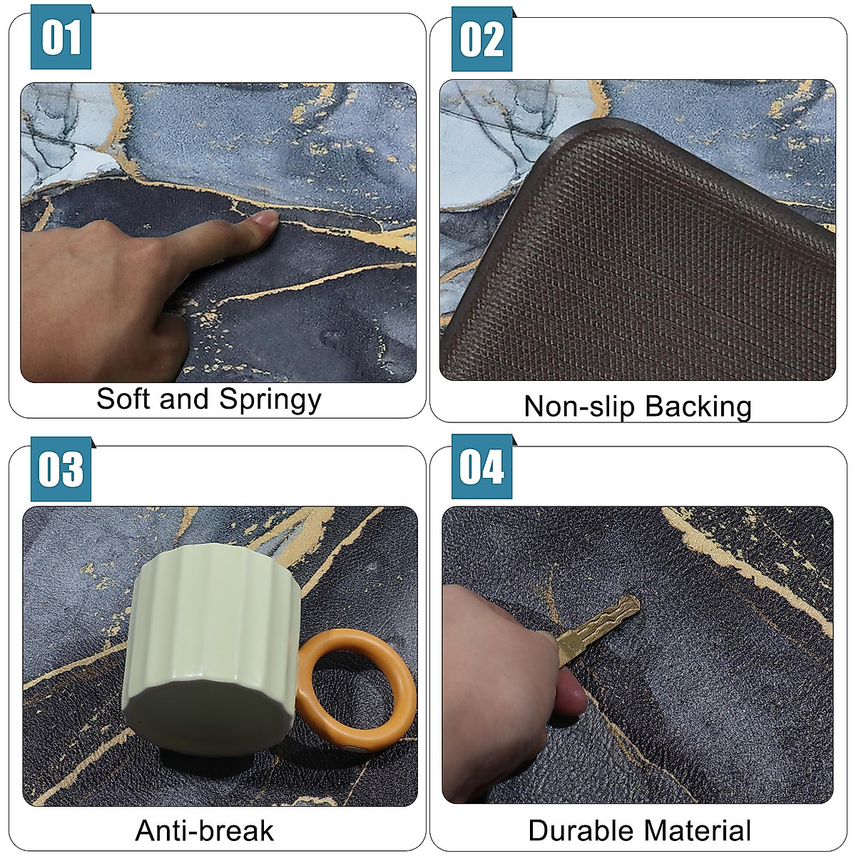 Sofort Anti Fatigue Kitchen Mats for Floor 2 Piece Set, Cushioned Memory Foam Kitchen Rug, Non Slip Waterproof Black and Gold Marble Kitchen Mat, Comfort Standing Mats for Kitchen, Laundry, Office