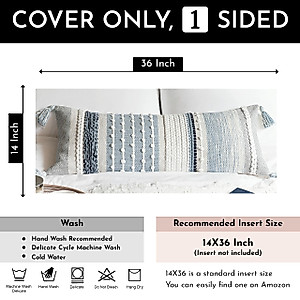 BlissBlush Coastal Blue Decorative Lumbar Pillow Cover 14x36 Boho Long Body Pillow for Bed Farmhouse Lumbar Throw Pillow for Couch Modern Accent Textured Throw PillowCase