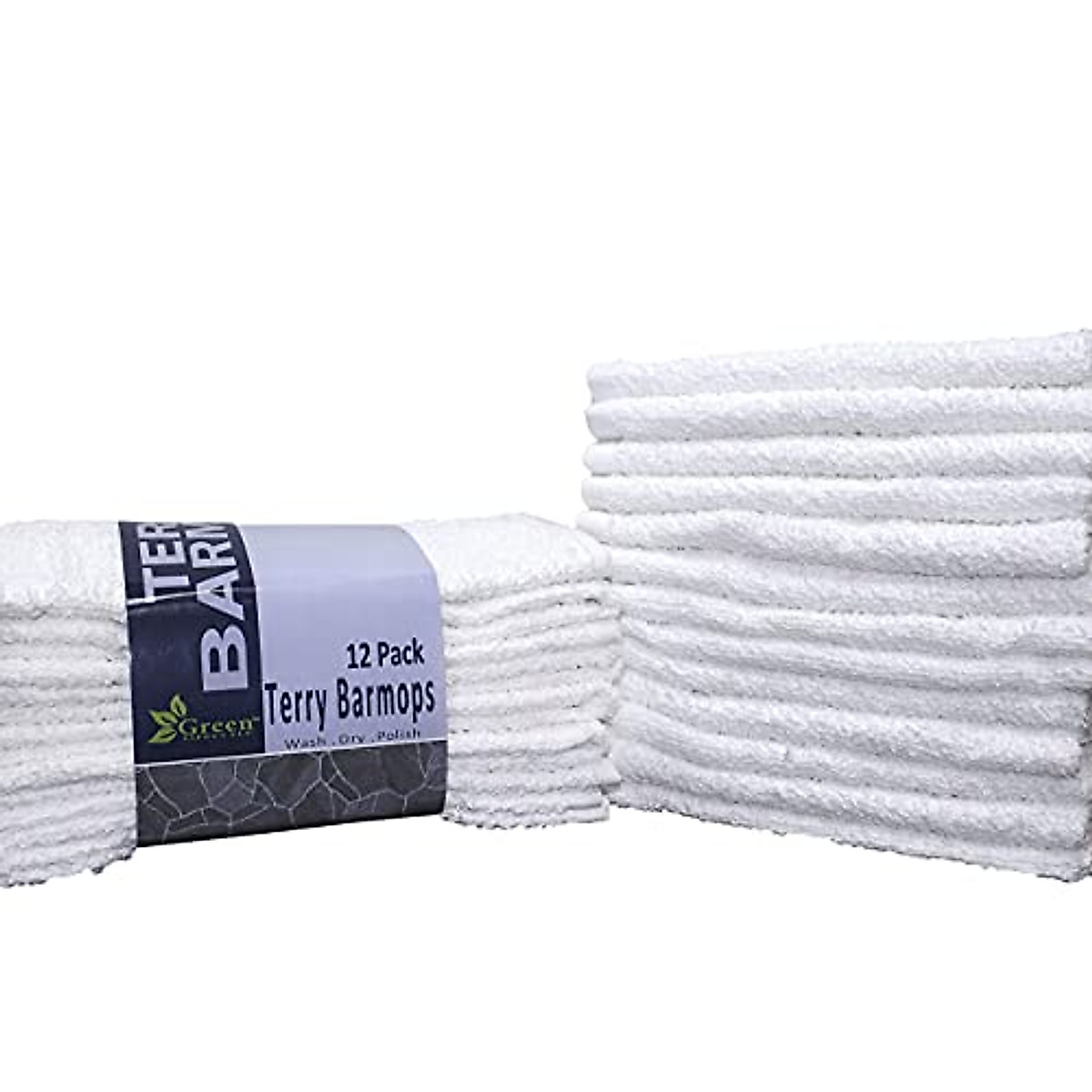 GREEN LIFESTYLE Terry Kitchen Bar Mops Kitchen Towel 12 Pack, Pure Cotton White Dish Cloths, Rags, Restaurant Cleaning Towels Ring Spun 100% Cotton, 16x19 inches
