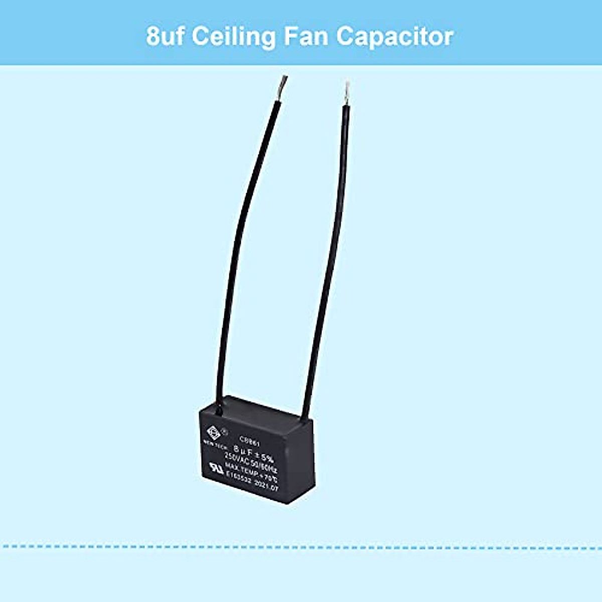 PODOY CBB61 8uf Ceiling Fan Capacitor 2 Wire for New Tech 250VAC 50/60Hz