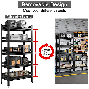 MOLYHOM Storage Shelves Heavy Duty, Garage Storage Racks and Shelving, 5-Tier Metal Shelves for Storage