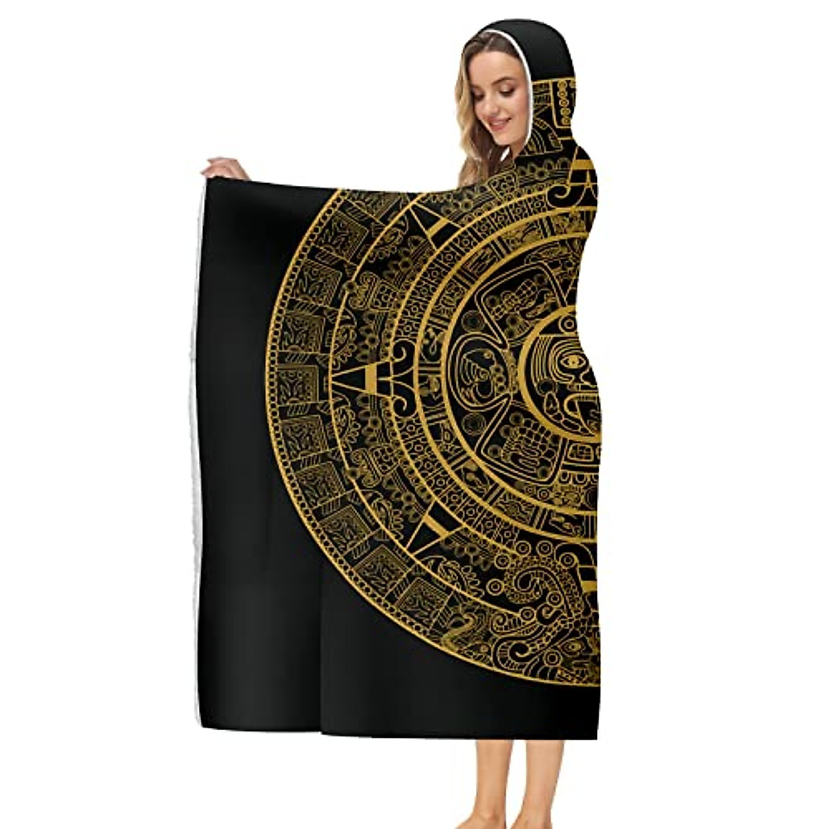 Maya Aztec Calendar Hoodie Blanket Wearable Throw Blankets Warm Air-conditioning Quilt for Baby Kids Adults 51x59in