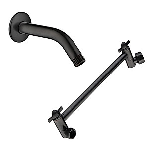 BRIGHT SHOWERS 6 Inch Brass Shower Arm Matching 10 Inch Brass Adjustable Shower Extension Arm, Oil-Rubbed Bronze