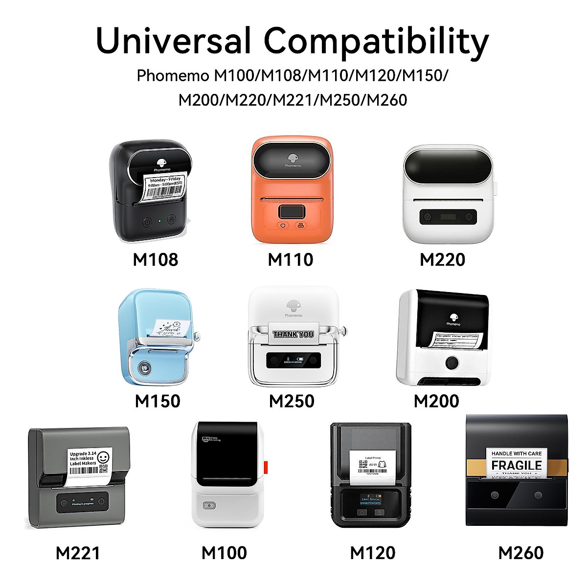 Thermal Printing Paper Compatible with Phomemo M110 M220 M200 M221 M150 M250 M260 M108 M100 Label Printer, Phomemo M110 Thermal Label for Labeling Jars, 1.96"x3.15" (50x80mm), 100 Sticker/Roll