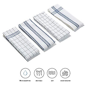 Syfinee 16 pcs - Kitchen Dish Towels, 100% Cotton Bulk Economy Wholesale Tea Towels & Bar Towels, White & Blue Dish Towels