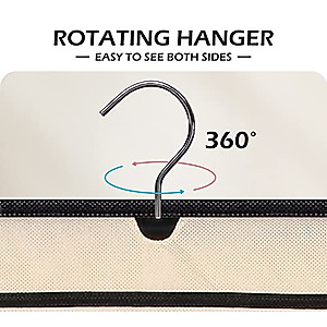 MISSLO Dual-sided Hanging Jewelry Organizer with 40 Pockets and 20 Hook & Loops Closet Necklace Holder for Earring Bracelet Ring Chain with Rotating Hanger, Beige