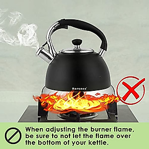 Rorence Stainless Steel Whistling Tea Kettle: 3.5 Quart Tea Pot with Capsule Bottom & Glass Lid for Stovetop - Black