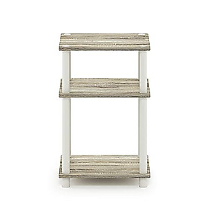 Furinno Just 3-Tier Turn-N-Tube End Table / Side Table / Night Stand / Bedside Table with Plastic Poles, 1-Pack, Sonoma Oak/White