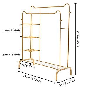Cute Cat Ear Shaped Gold Garment Rack Clothes Rack 4 Tier Storage Shelves Heavy Duty Clothing Rack Portable Wardrobe Closet Organizer Standing Clothes Rack