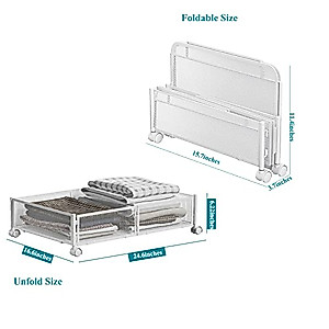 RUTILY Under Bed Storage Containers with Wheels Foldable Bedroom Under Bed Storage Organizer with Handles,Rolling Under Bed Storage Drawer Basket for Clothing, Books, Toys, Shoes (2 pack, white)