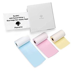 Phomemo M02 Mini Printer- Bluetooth Thermal Photo Printer with 3 Rolls Colorful Non-Adhesive Paper, Compatible with iOS + Android for Plan Journal, Study Notes, Art Creation, Work, Gift