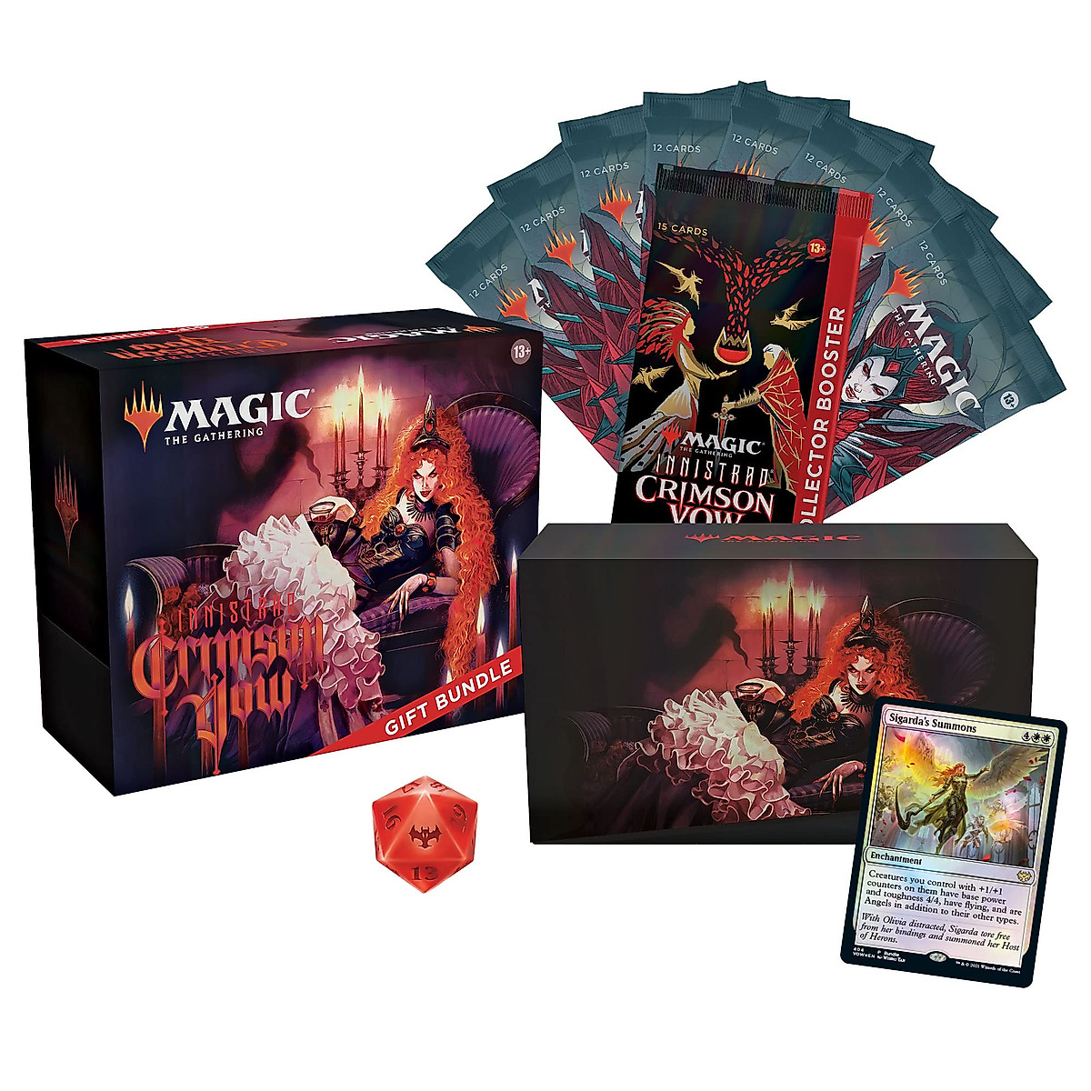 Magic: The Gathering Innistrad: Crimson Vow Gift Bundle | 8 Set Boosters | 1 Collector Booster | Accessories