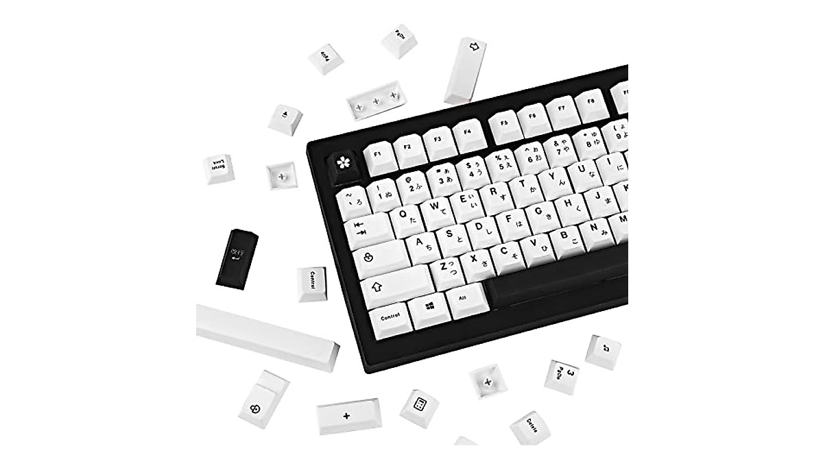 JOLINTAL 128 Keys Black and White Japanese Keycaps, PBT Material Cherry ...