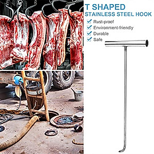 GANAZONO 2pcs Manhole Cover Hook Stainless Steel T Style Handle Long Pull Hook Llift Hooks Drain Grate Lifter Storm Drain Cover Hook for Garden Street Home Shutter Doors