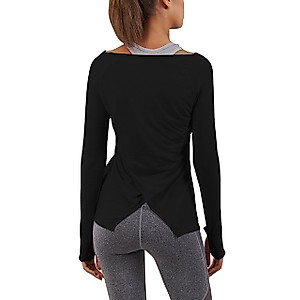 Bestisun Womens Long Sleeve Yoga Tops Workout Shirts Yoga Clothes Tunic Workout Tops with Thumb Hole Black M