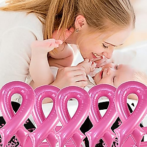 LOONELO 5pcs Breast Cancer Awareness Balloons Decoration, 40inch Pink Ribbon Breast Cancer Awareness Jumbo Foil Balloons, Hope Strength Faith Balloons for Pink Ribbon Breast Cancer Party Supplies