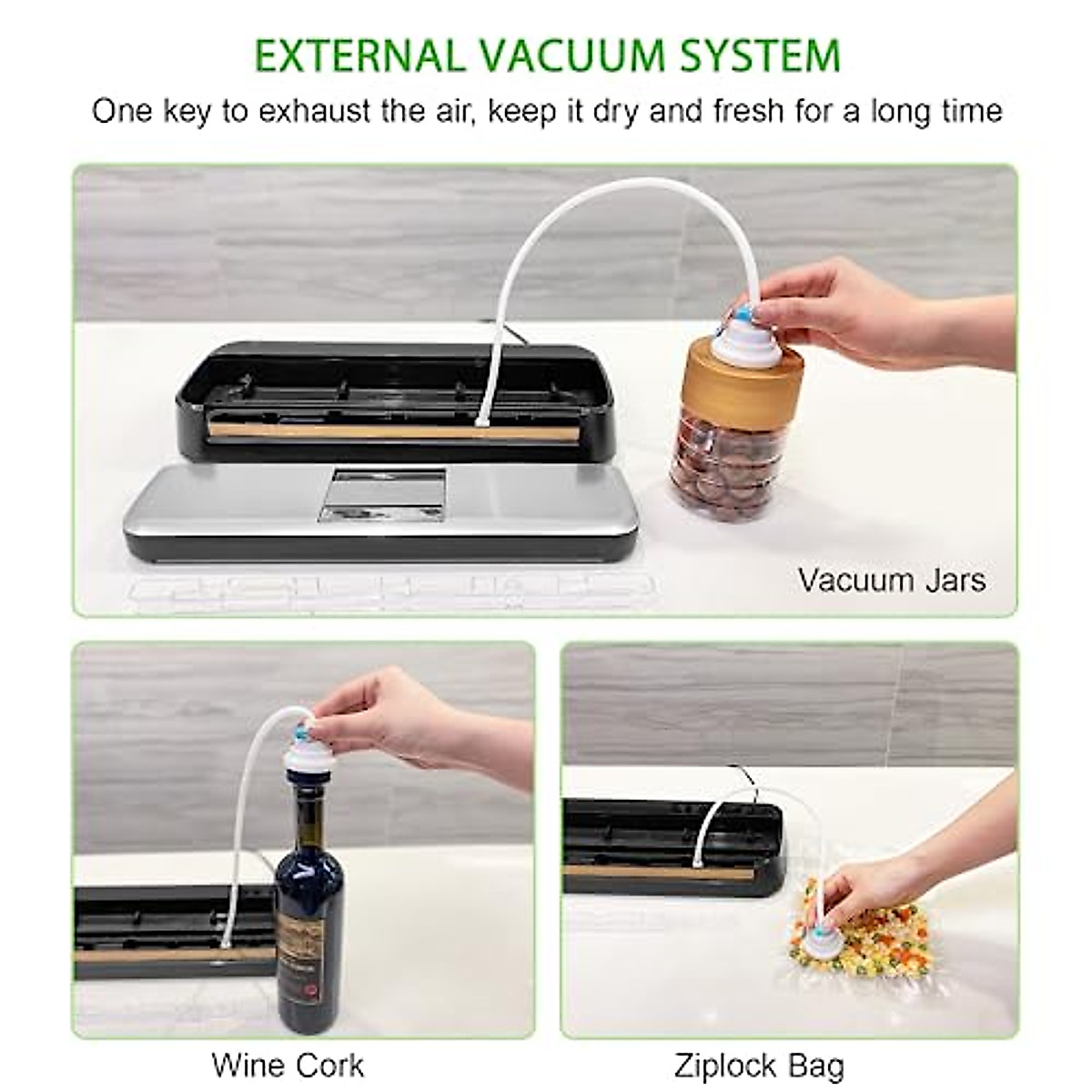 HWTONG Vacuum Sealer, 70 Kpa Powerful Automatic Food Saver Vacuum Sealer Machine with Moist/Dry Modes, Food Sealer Vacuum Sealers for Food Storage & Sous Vide with 15 Seal Bags & 1 Air Suction Hose